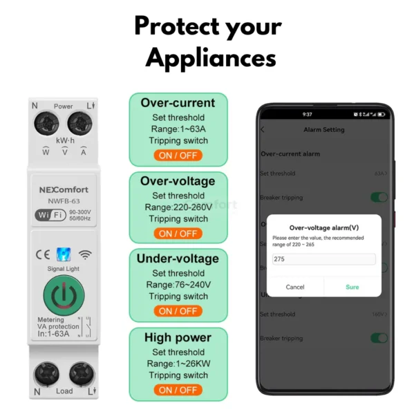 Buy Smart Wifi Breaker 63A For Heavy Appliances Automation